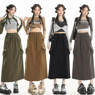 中长款显瘦直筒a字半身裙工装裤