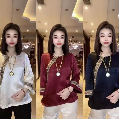 国风圆领盘扣大码中式2025衬衫春新款洋气宽松百搭休闲上衣a264