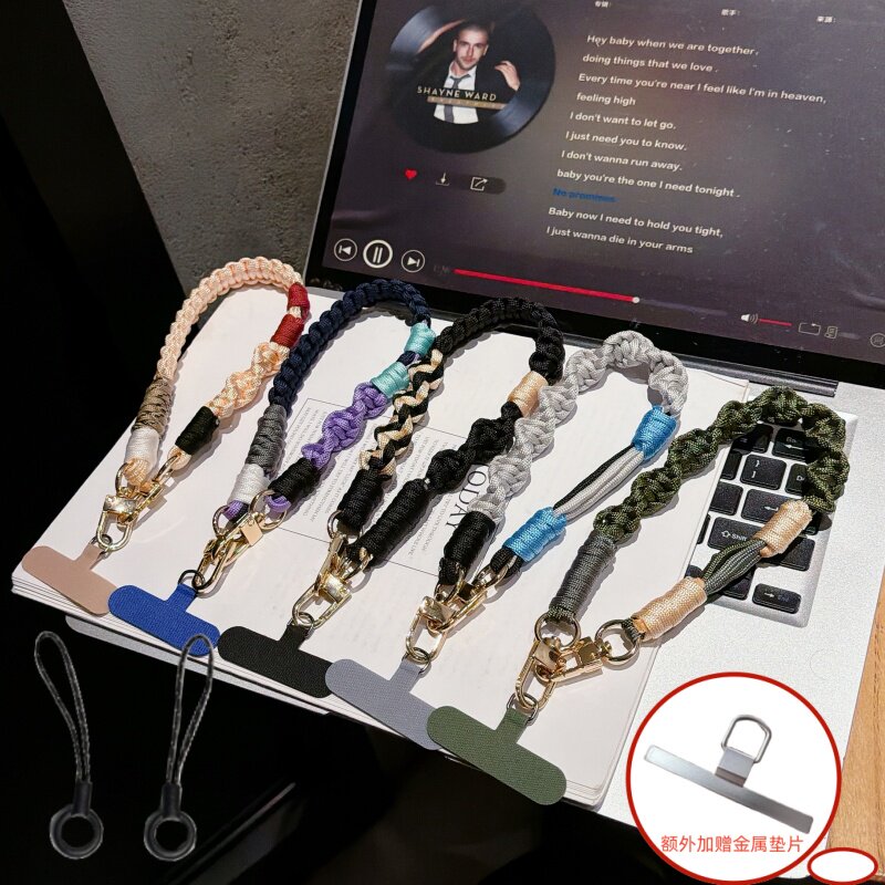 撞色高级伞绳手工编织手机挂绳编织手绳钥匙挂件包包链条金属扣