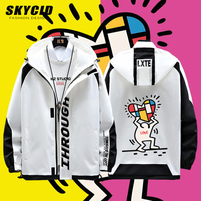 涂鸦艺术美式复古KeithHaring凯斯哈林春秋夹克外套情侣潮牌yd