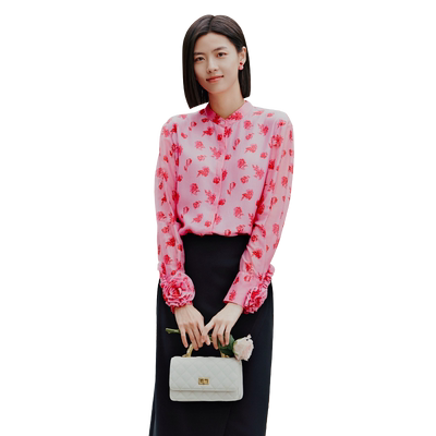 歌蒂诗春专柜新款个气质玫瑰花设计100%桑蚕丝小衫 8E31A1864
