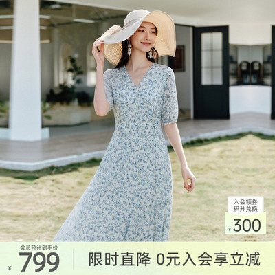 【100%桑蚕丝】歌蒂诗专柜时尚清新碎花显瘦连衣裙 3F26L2904