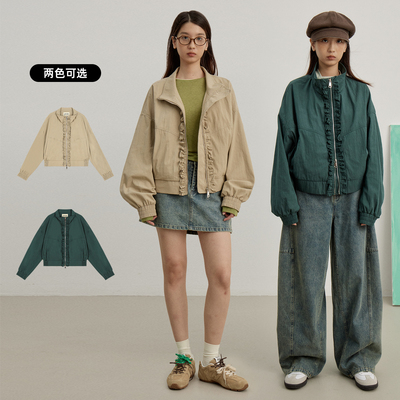 复古木耳边宽松休闲夹克外套