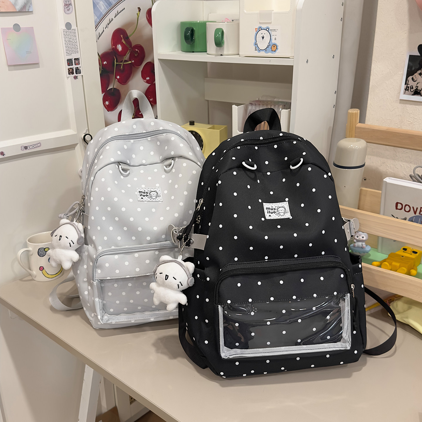 新款小食量痛包女生2026新款高颜值波点背包小学生初中生上课书包