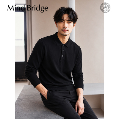 MindBridge肌理感泡泡纱/高弹抗皱商务休闲翻领POLO长袖T恤男MB7N