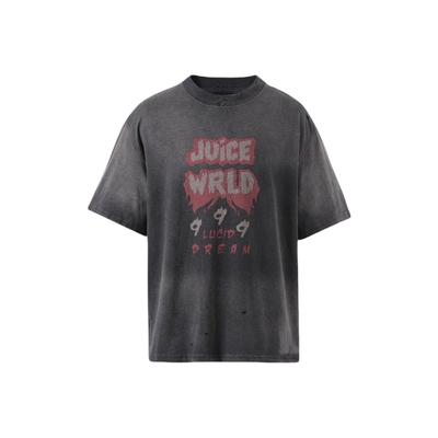 Juice WRLD复古火焰满背铭文洗水做旧短袖T恤