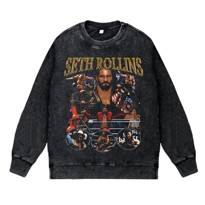 美式复古vintage高街WWE职业摔跤塞斯罗林斯SR缔造者圆领套头卫衣