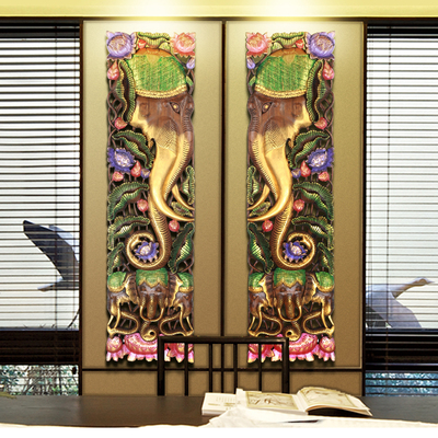 速发泰亚木雕装饰画东南国玄木大象实关隔断壁挂中式装饰立体浮雕