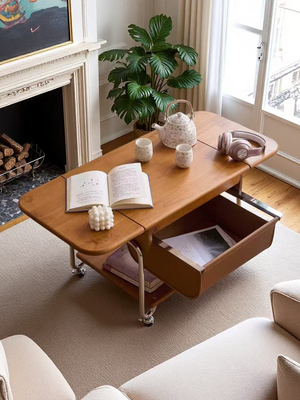 新款茶几客厅家用可移动小户型中古风折叠高脚实木小型饭桌