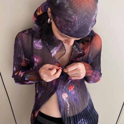 TLonely1三宅褶皱印花衬衣