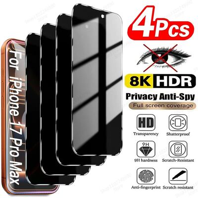 4PCS AntiSpy Tempered Glass For iPhone 17ProMax Air Screen Protector 14 15 Plus 13 12 Mini 16E Glass