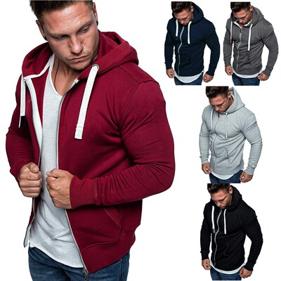 Sweater men's solid color cardigan hooded sweater casual