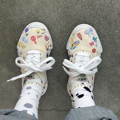 三原康裕MMY权志龙GD同款卡通贴纸印花溶解帆布鞋厚底男女情侣鞋