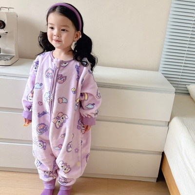 宝宝秋冬恒温法兰绒连体睡衣睡袋