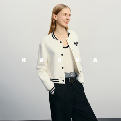 HAVVA撞色棒球夹克外套短款女士宽松舒适显瘦上衣2026春W3-19060