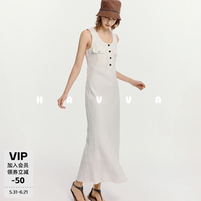 HAVVA女士修身亚麻无袖连衣裙