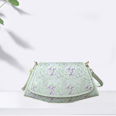 非遗宋锦新中式国风单肩斜挎包链条桑蚕丝时尚百搭民族风真皮女包