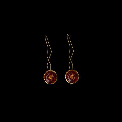 vintage古着红色珐琅复古耳饰