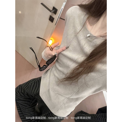 小掐腰双面磨毛加厚长袖打底衫