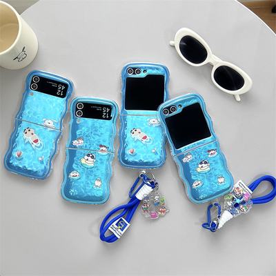 卡通萌系游泳蜡笔小新适用三星zflip7手机壳折叠屏zflip5防摔保护套Zflip6全包软壳W24Flip4创意可爱男女翻盖