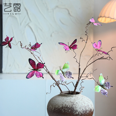 高端复古枯枝蝴蝶花仿真花干花假花插花《枯木逢春》艺术摆设装饰