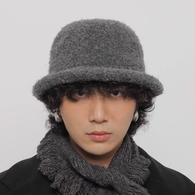 日系羊毛混纺卷边圆顶毛呢礼帽