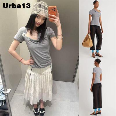 Urba13买手店现货正品Paloma Wool短袖不对称斜肩垂折领修身上衣T