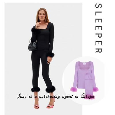 国现 乌克兰直邮 Sleeper 22方领羽毛袖长袖纯色睡衣家居服套装