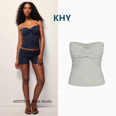 正品 KHY 春夏款Kylie同款性感辣妹褶皱扭结修身短款抹胸背心上衣