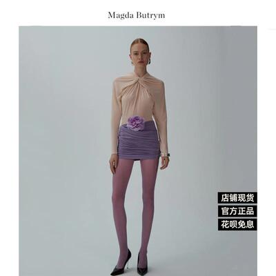 怪品味正品 Magda Butrym 24秋冬新款露背褶皱花朵垂坠拼色洋装