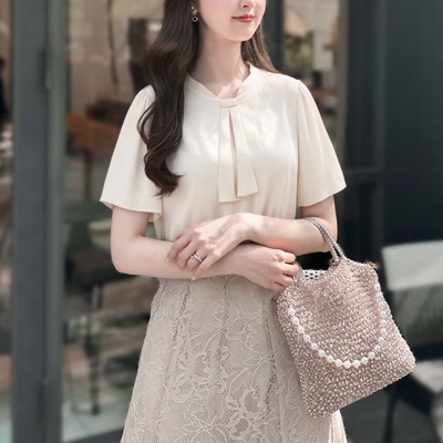 千金线@nys1s 【4way领结/仿真丝光泽/垂坠柔顺】蝴蝶结短袖衬衫