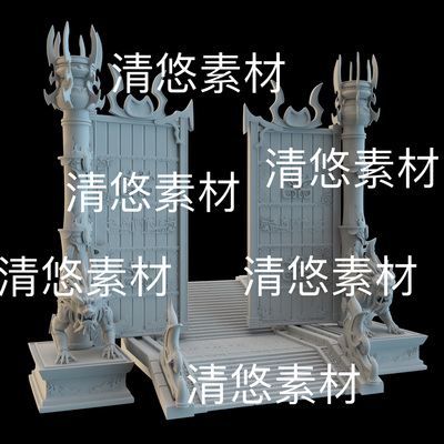 3dmax c4d fbx obj格式古风仙侠玄幻大门山门花纹文件 非实物B917
