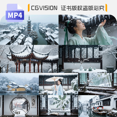 冬日下雪大雪纷飞江南雪景苏州园林古风古建筑江浙美景4K视频素材