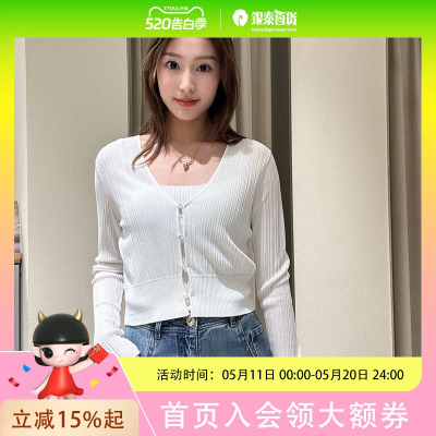 TKY SHOP女士时尚简约V领短款线开衫针织衫10H1LA02F078