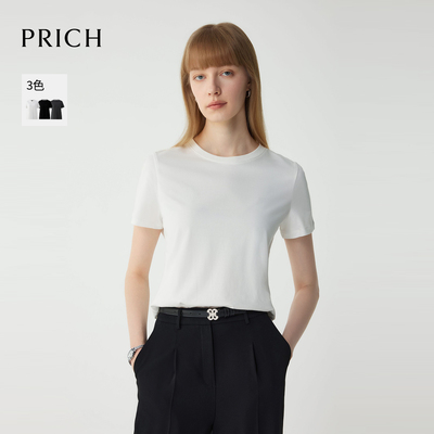 PRICH经典挺阔圆领T恤2025夏季短袖休闲通勤显瘦上衣女PRLWF2402E