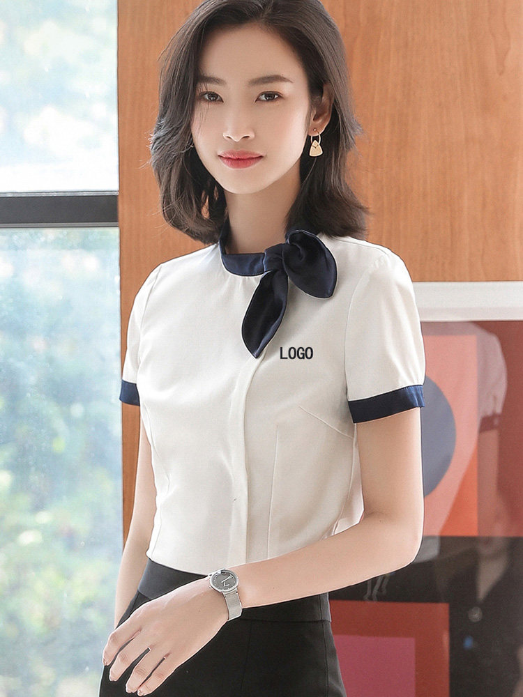 白衬衫夏季女式餐饮服务员工作服酒店前台工作服空姐制服职业套装