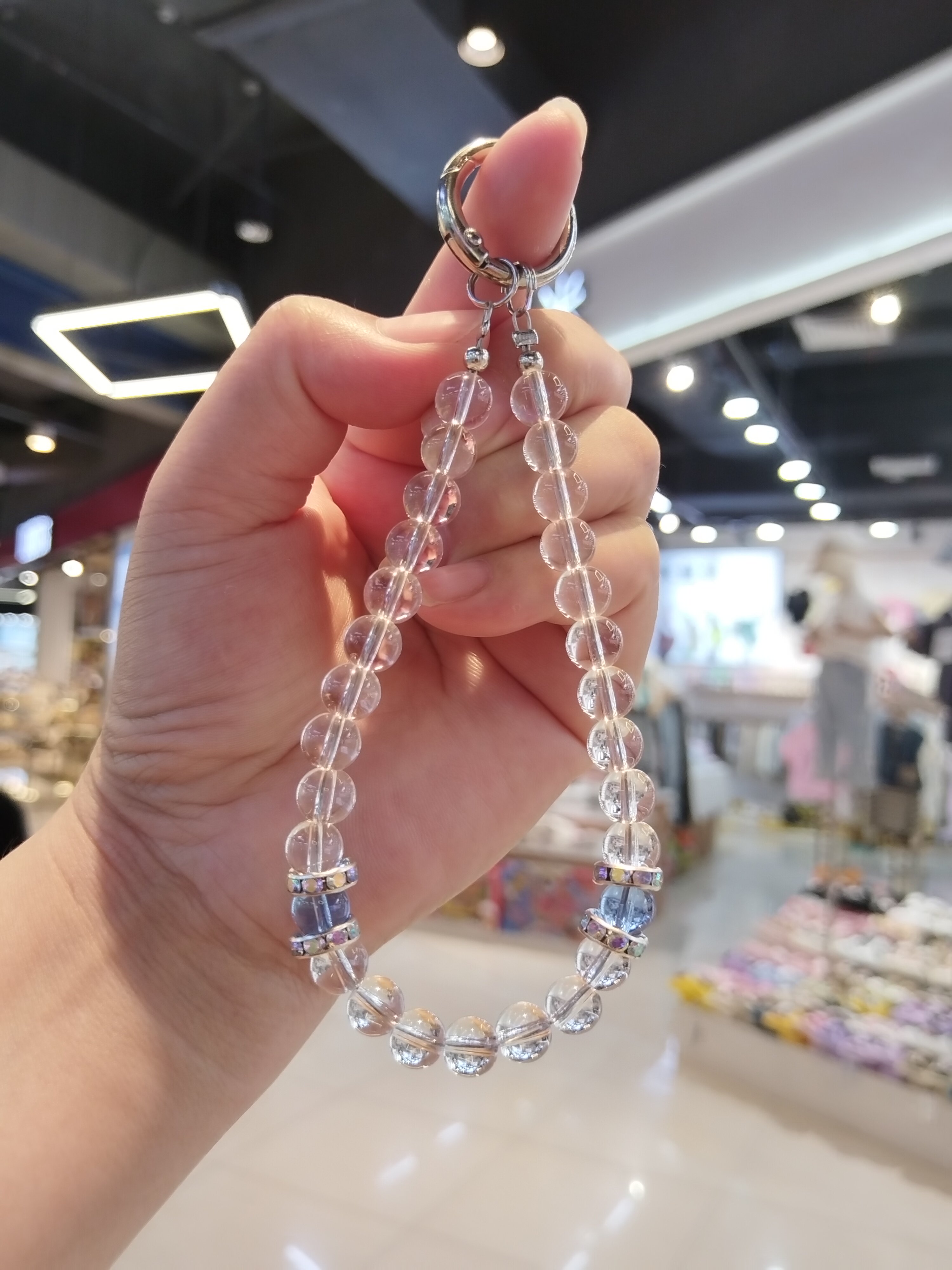 手机挂绳透明方块水晶珠子串珠手链钥匙扣挂饰手机壳吊绳防丢挂件