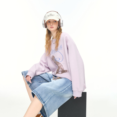 美式复古潮牌狗狗印花卫衣女2026春秋新款宽松oversize套头上衣