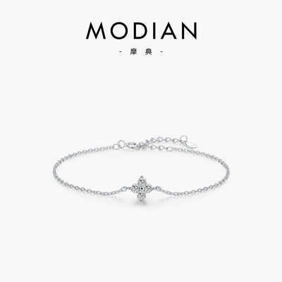 摩典S925纯银闪钻四叶草花朵手链