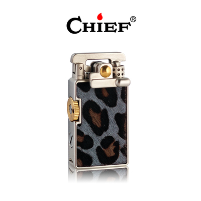 豹纹-Chief首领煤油打火机游主任同款摇臂真皮皮料马毛包裹复古