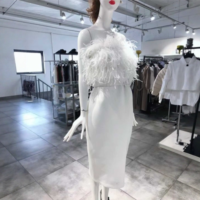 S-M穿 BADGLEY MISCHKA 时尚简约百搭羽毛轻奢修身连衣裙 1388