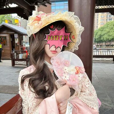 多巴胺洛丽塔田园扁帽草帽