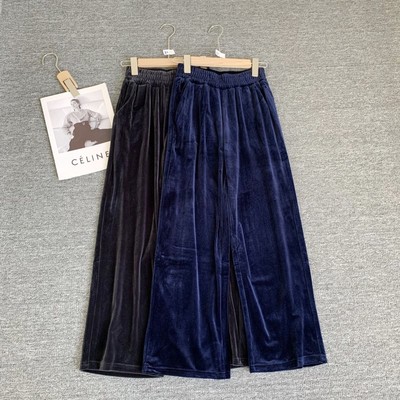 外贸女裤金丝绒阔腿裤女春季款高腰显瘦窄版宽松松紧腰垂感休闲裤