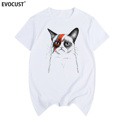 David Bowie大卫鲍威摇滚猫咪不爽猫喵星人猫奴搞笑男女短袖T恤