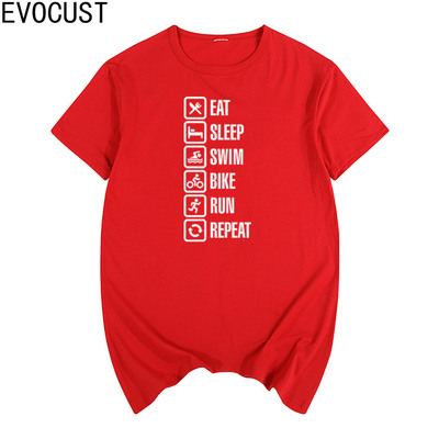 Eat sleep铁人三项有意思搞笑大学生男女短袖T恤