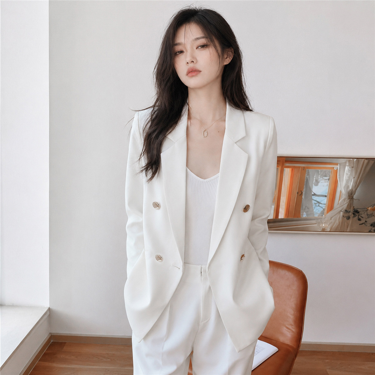 新款春秋季洋气百搭时尚气质双排扣显瘦小西装外套女长袖西服外搭