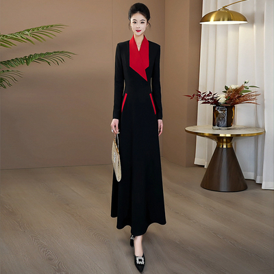 简单大方高级感穿搭长袖连衣裙秋装2025新款气质长款连身裙女185