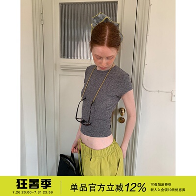 square houlest百搭简约弹力修身显瘦健身瑜伽运动T恤印花短袖女