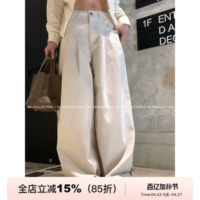 裤脚纽扣可调节捏褶工装裤