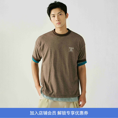 WHEELS and WIND 男女中性款细条纹宽松撞色圆领短袖T恤